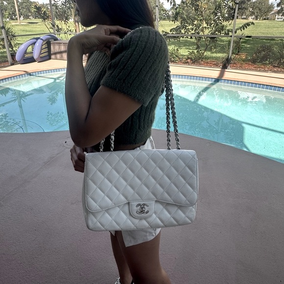 CHANEL | Bags | Copy Chanel Caviar White Single Flap Jumbo Bag | Poshmark